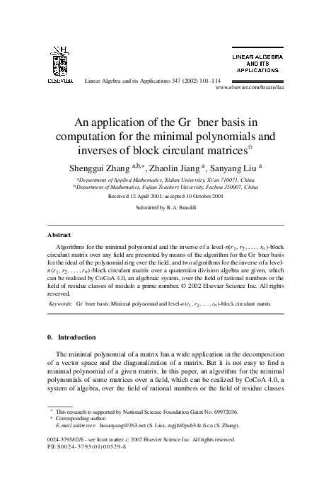 (PDF) An application of the Gröbner basis in computation for the minimal polynomials and ...