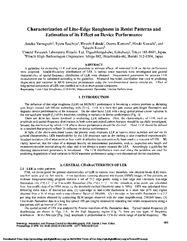 Pdf Characterization Of Line Edge Roughness In Resist Patterns And Estimation Of Its Effect On