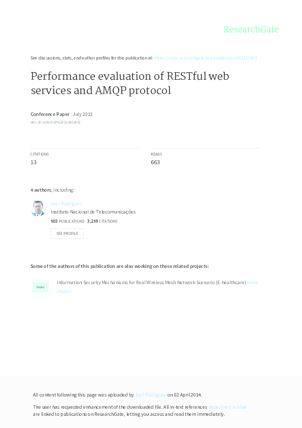 (PDF) Performance evaluation of RESTful web services and AMQP protocol