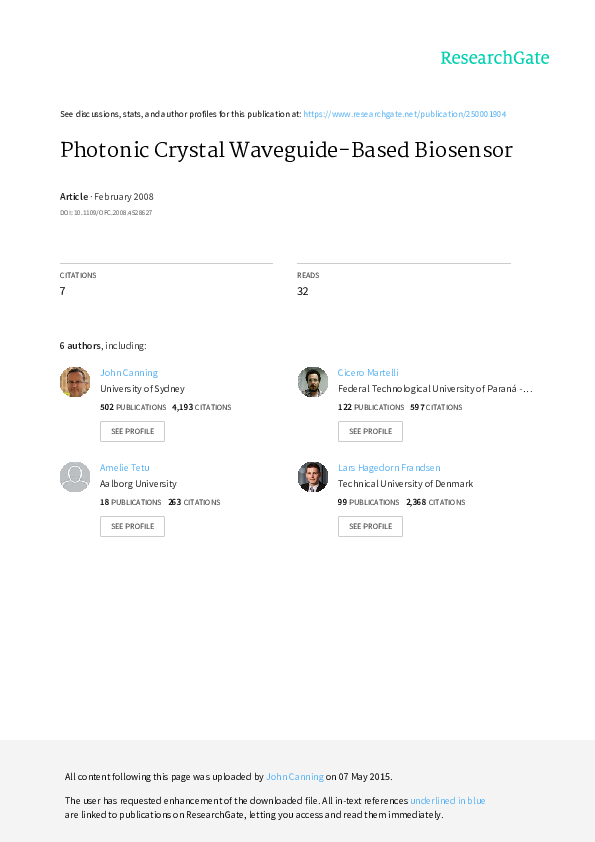 (PDF) Photonic Crystal Waveguide-based Biosensor