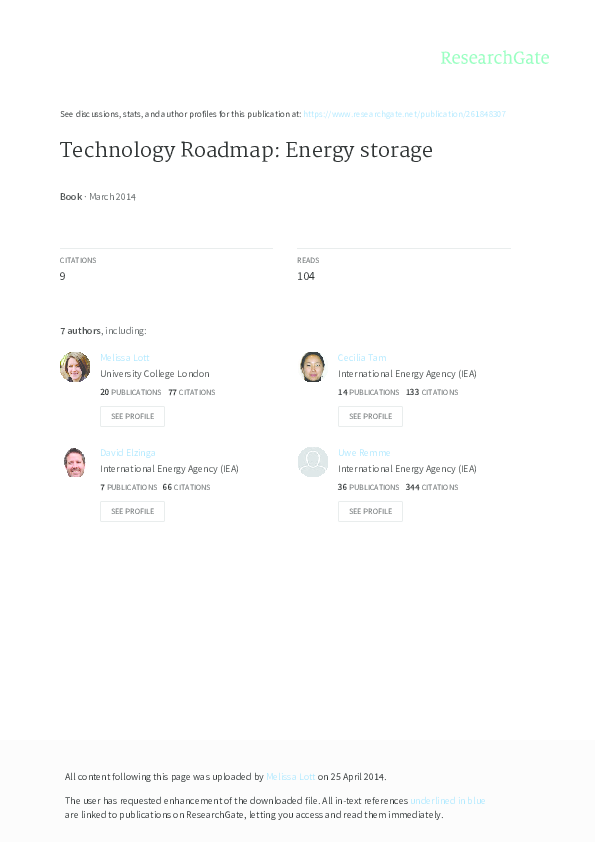 (PDF) Technology Roadmap: Energy storage