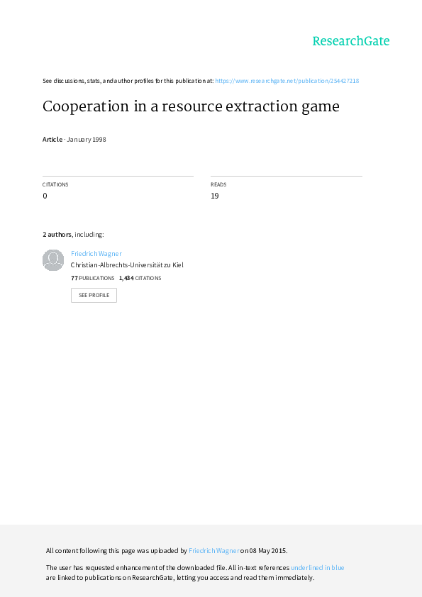 (PDF) Cooperation in a resource extraction game