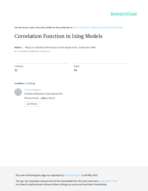 (PDF) Correlation function in Ising models