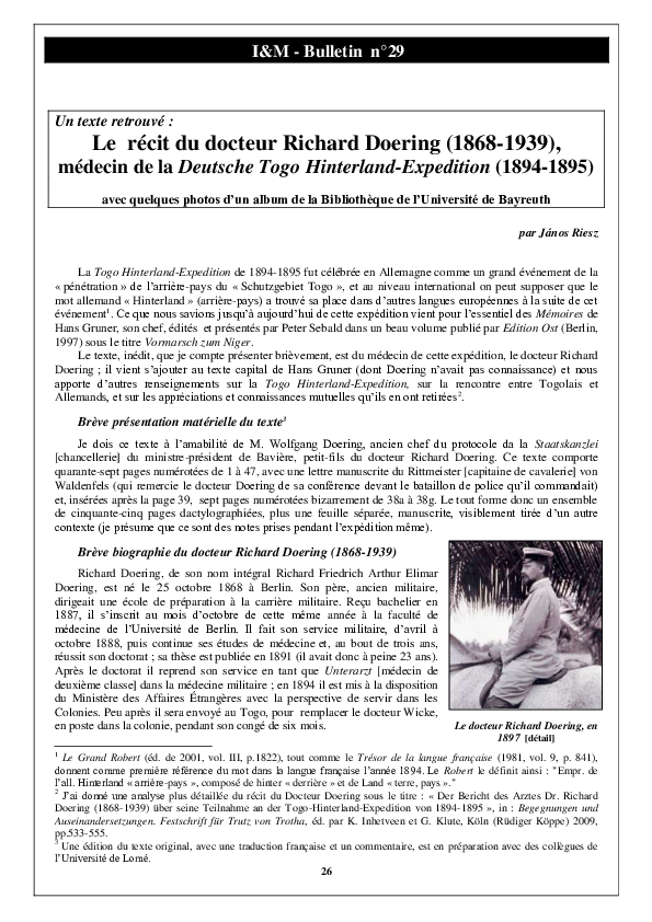 (PDF) Richard Doering (1868-1939), médecin de la Deutsche Togo ...