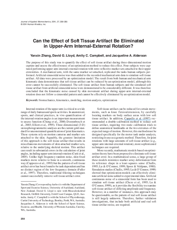 Pdf Can The Effect Of Soft Tissue Artifact Be Eliminated In Upper Arm Internal External Rotation