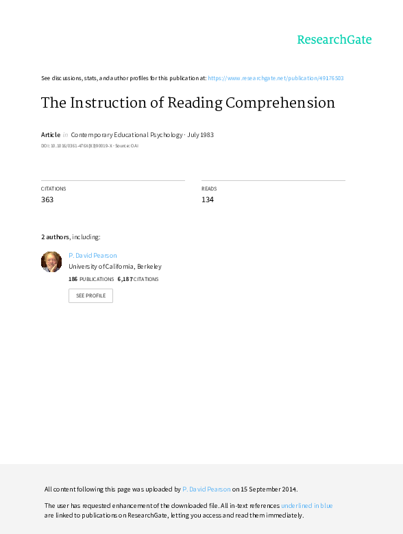 (PDF) The instruction of reading comprehension