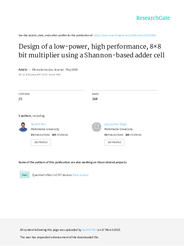 (PDF) Design of a low-power, high performance, 8×8 bit multiplier using ...