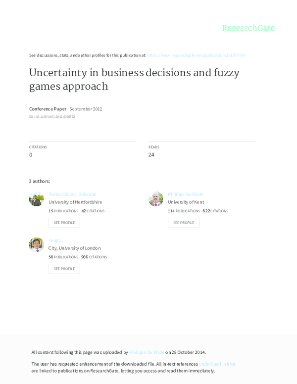 (PDF) Uncertainty in business decisions and fuzzy games approach