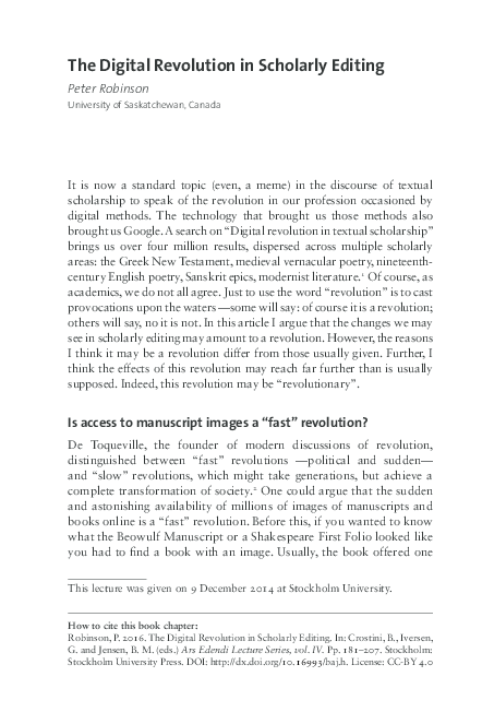 (PDF) The Digital Revolution in Scholarly Editing
