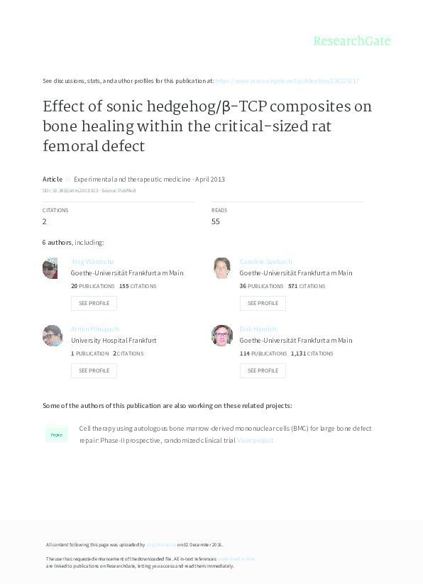 (PDF) Effect of sonic hedgehog/β‑TCP composites on bone healing within ...