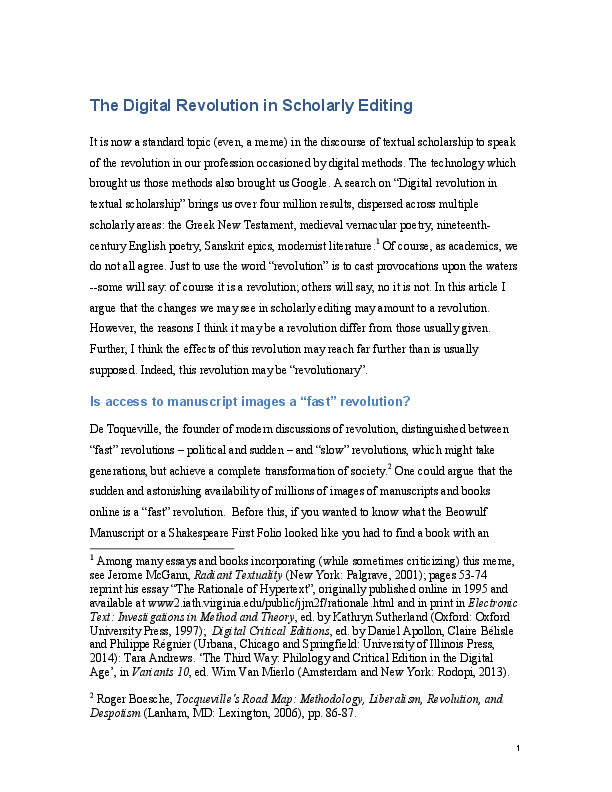 (PDF) The Digital Revolution in Scholarly Editing (draft version ...
