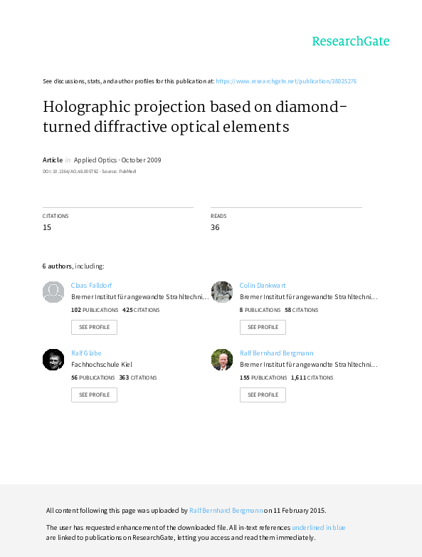 (PDF) Holographic projection based on diamond-turned diffractive optical elements
