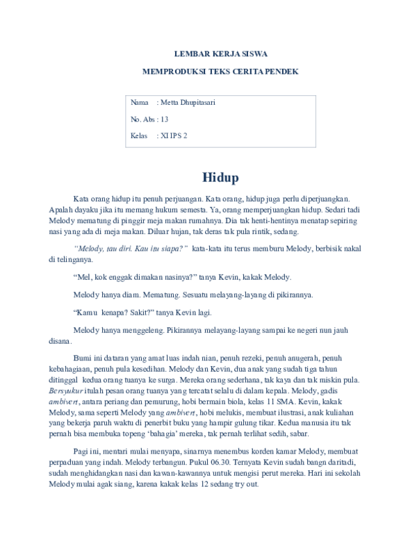 (DOC) LEMBAR KERJA SISWA MEMPRODUKSI TEKS CERITA PENDEK