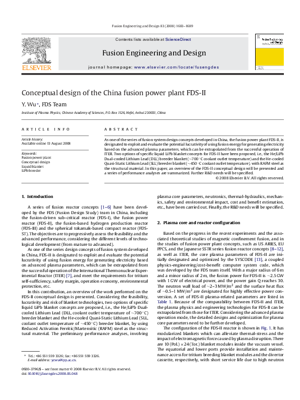 (PDF) Conceptual design of the China fusion power plant FDS-II