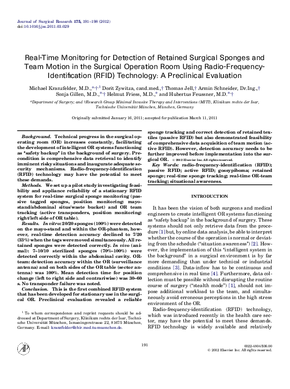 (PDF) Real-Time Monitoring for Detection of Retained Surgical Sponges ...