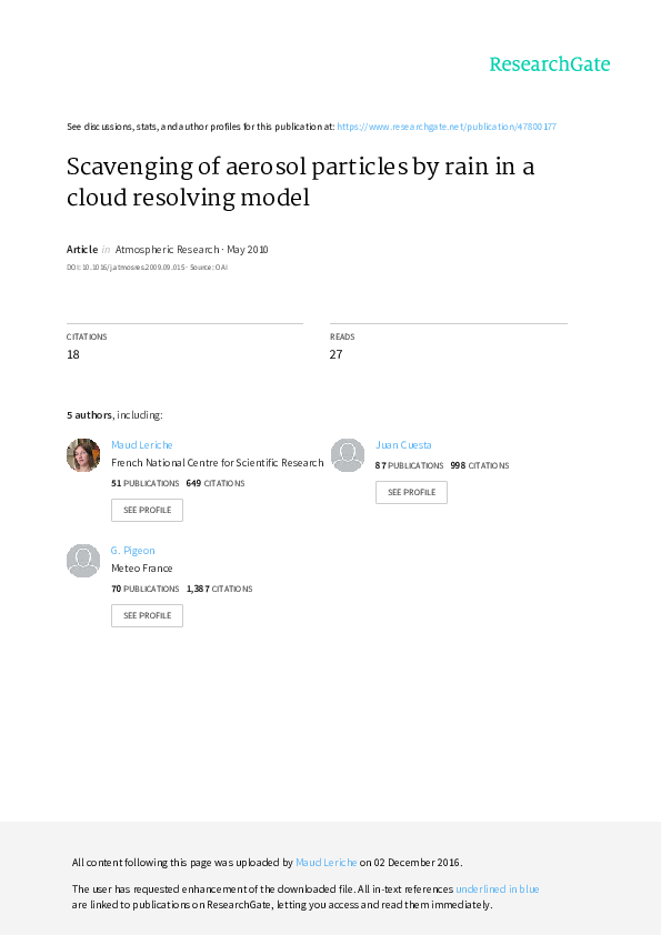 (PDF) Aerosol Scavenging by Rain in Cloud Resolving Models
