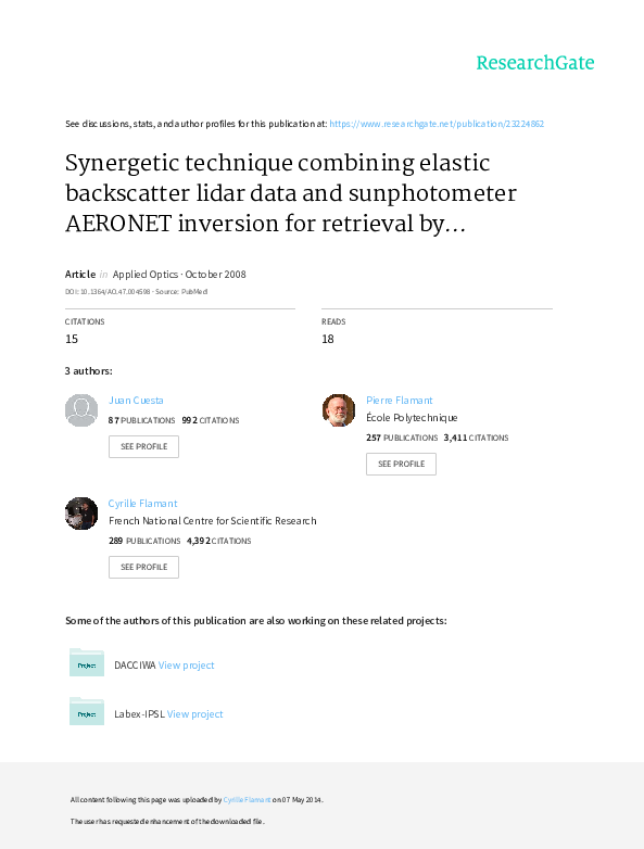 (PDF) Synergetic technique combining elastic backscatter lidar data and sunphotometer AERONET ...