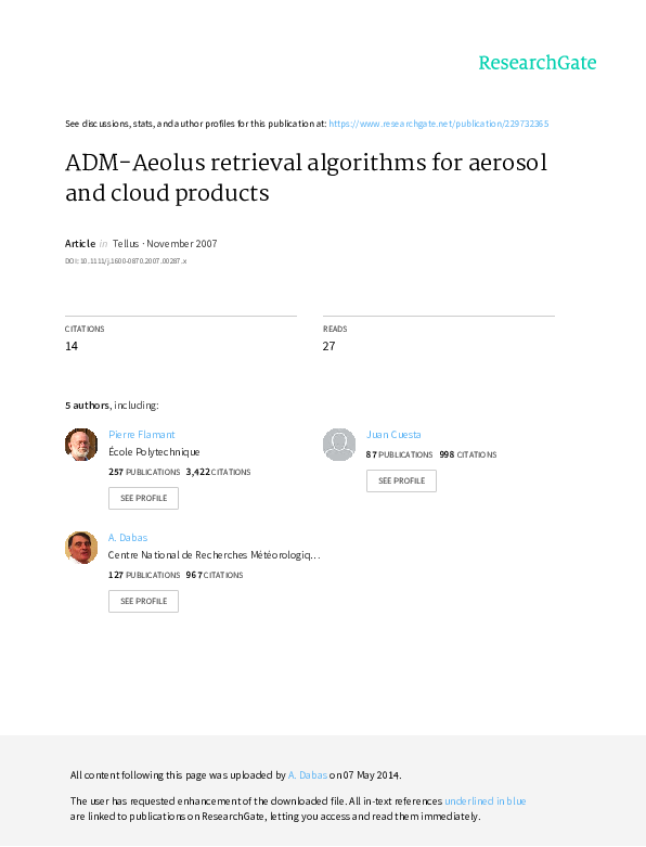 (PDF) ADM-Aeolus retrieval algorithms for aerosol and cloud products