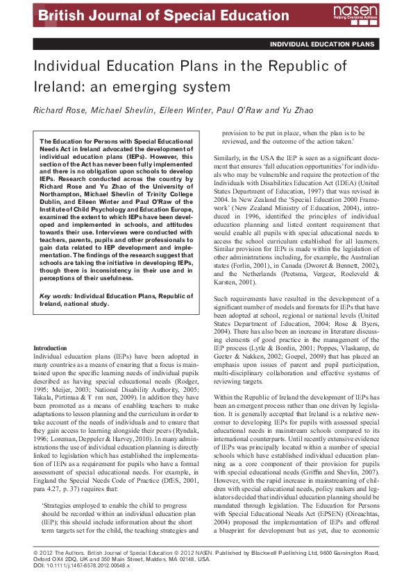 (PDF) BJSE-Individual Education Plans in the Republic of Ireland an ...
