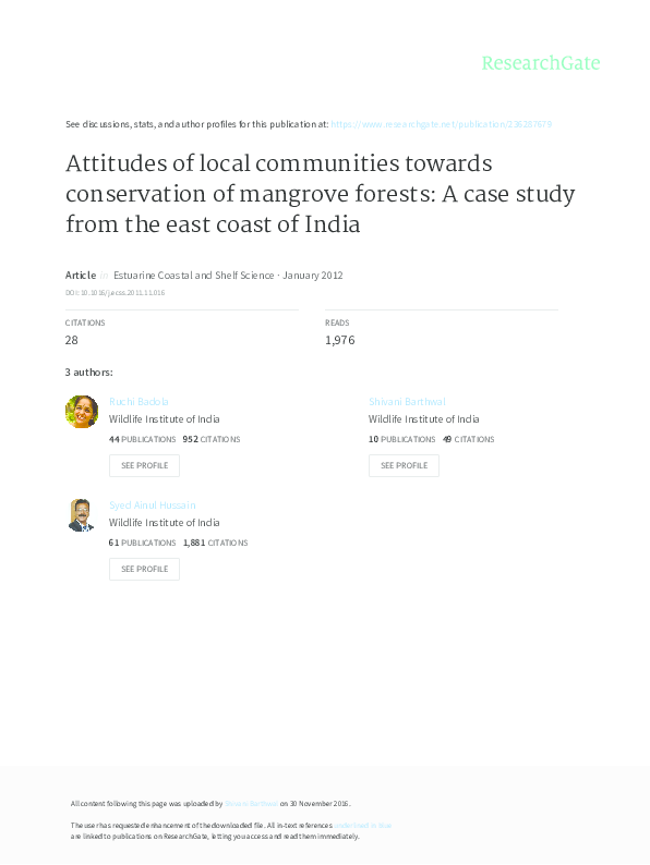 (PDF) Attitudes of local communities towards conservation of mangrove ...