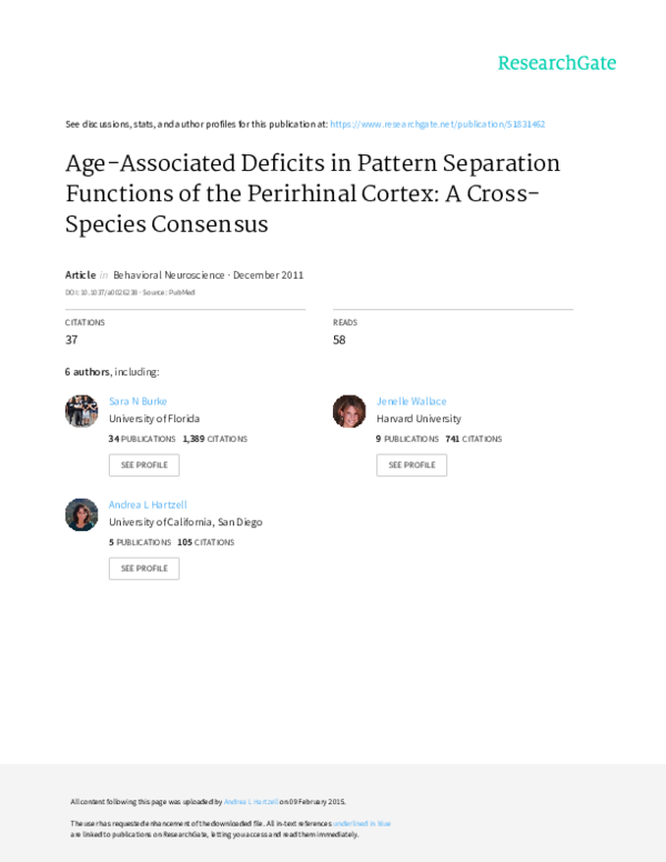 (PDF) Age-Associated Deficits in Pattern Separation Functions of the ...