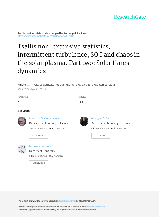 (PDF) Tsallis non-extensive statistics, intermittent turbulence, SOC and chaos in the solar ...
