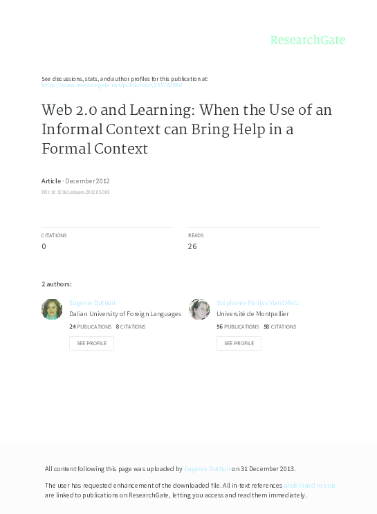 (PDF) Web 2.0 and Learning: When the Use of an Informal Context can ...