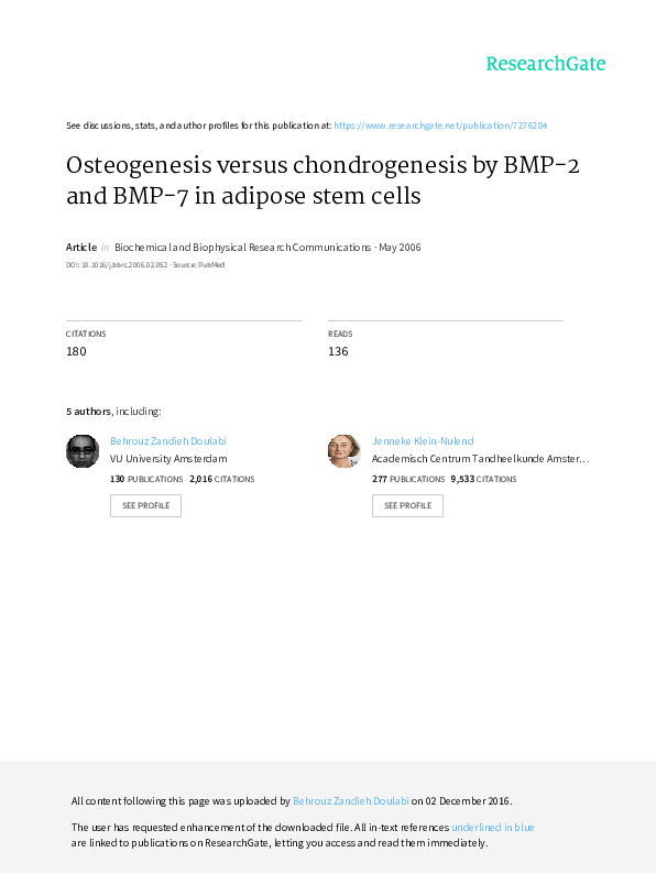 (PDF) Osteogenesis versus chondrogenesis by BMP-2 and BMP-7 in adipose ...