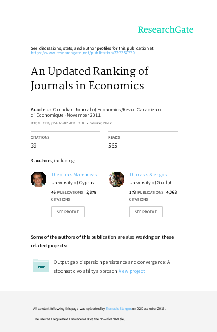 (PDF) An updated ranking of academic journals in economics - Une mise à ...