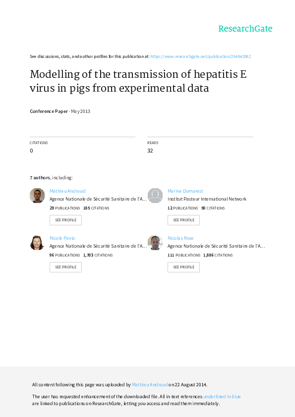 (PDF) Modelling of the transmission of hepatitis E virus in pigs from ...