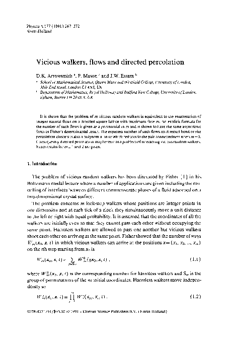 (PDF) Equivalence of Vicious Walkers and Directed Percolation Flows