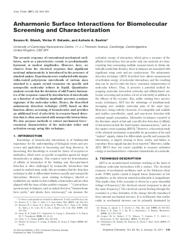 (PDF) Anharmonic Surface Interactions for Biomolecular Screening and ...