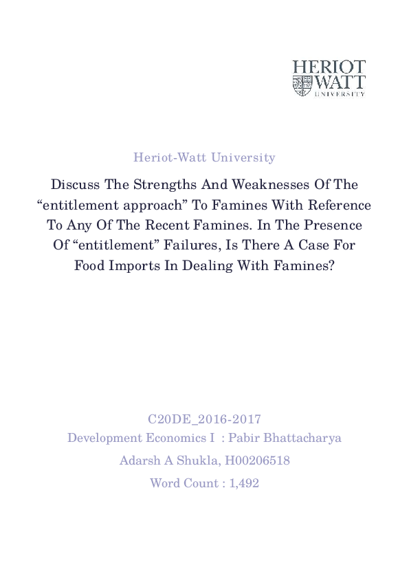 (DOC) Discuss The Strength & Weakness Of The "Entitlement Approach" to ...