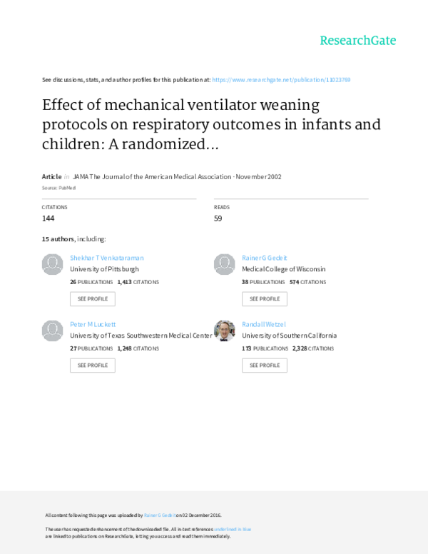 (PDF) Tracheostomy and mechanical ventilation weaning in children ...