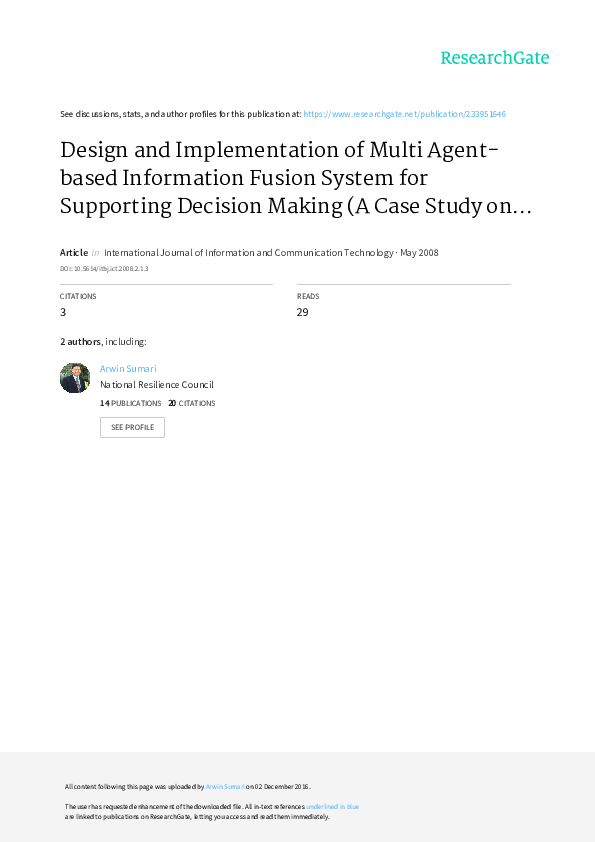 Pdf Design And Implementation Of Multiagent Based Information Fusion System For Supporting 