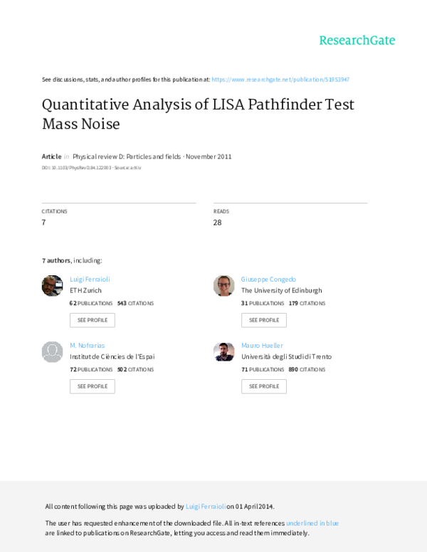 (PDF) Quantitative analysis of LISA pathfinder test-mass noise