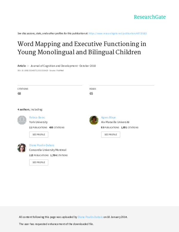 (PDF) Word Mapping and Executive Functioning in Young Monolingual and Bilingual Children