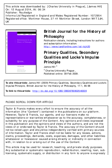(PDF) Primary Qualities, Secondary Qualities and Locke's Impulse Principle