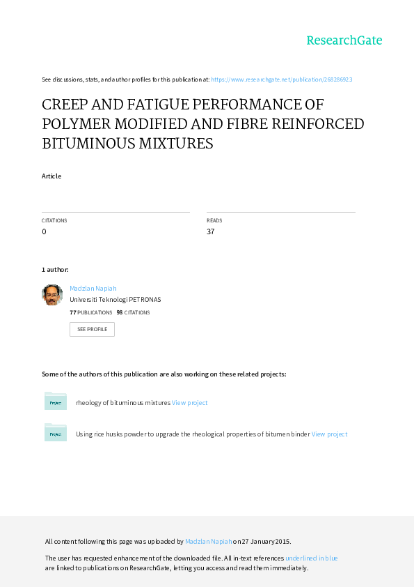 (PDF) Creep and Fatigue Performance of Polymer Modified and Fibre ...