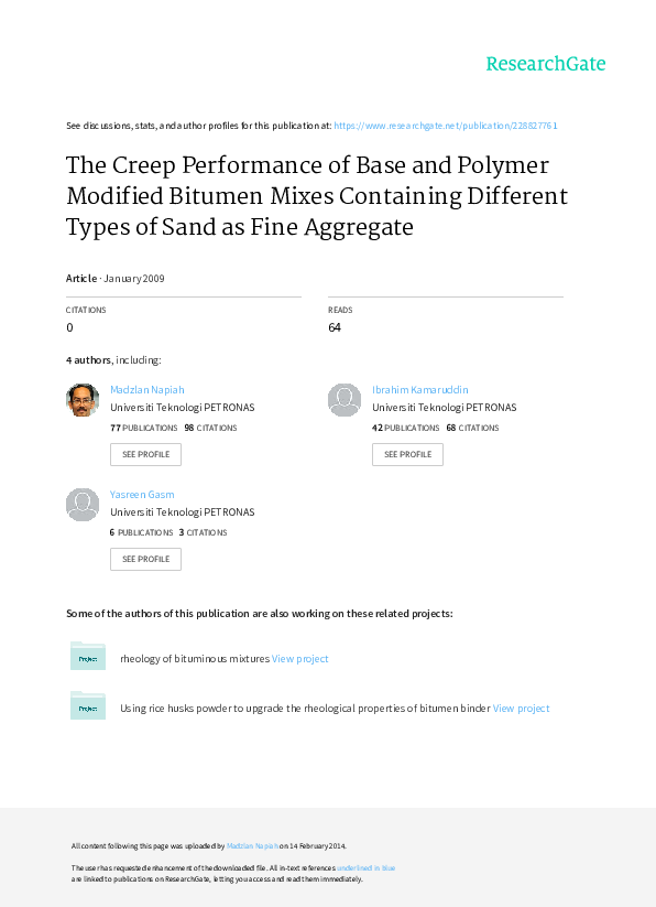 (PDF) The Creep Performance of Base and Polymer Modified Bitumen Mixes ...