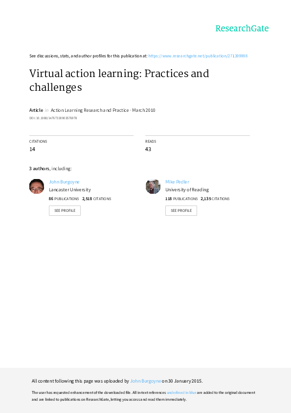 (PDF) Virtual action learning: practices and challenges