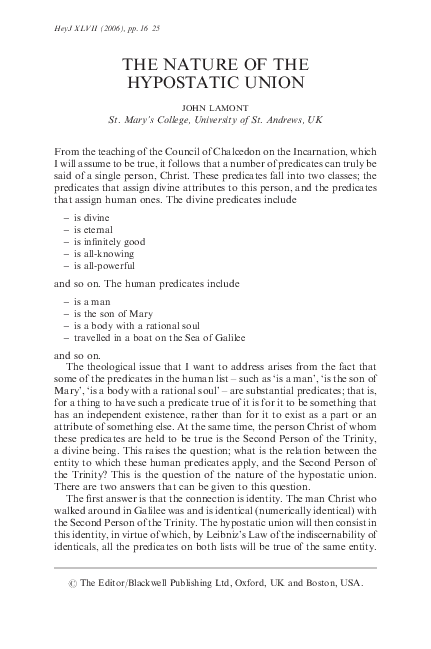 (PDF) THE NATURE OF THE HYPOSTATIC UNION