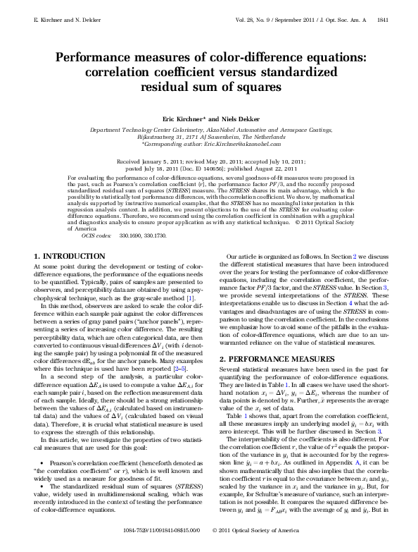 (PDF) Performance measures of color-difference equations: correlation ...
