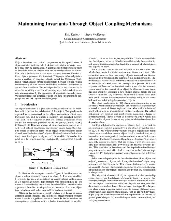 (PDF) Maintaining invariants through object coupling mechanisms