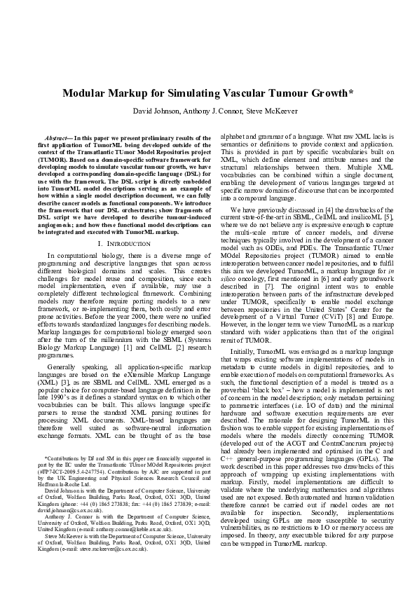 Pdf Modular Markup For Simulating Vascular Tumour Growth Steve Mckeever
