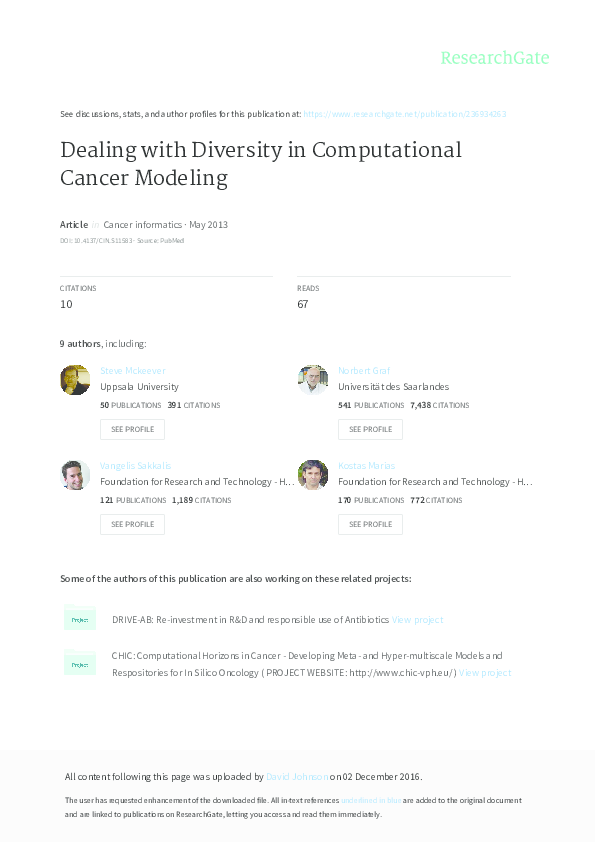 (PDF) Dealing with Diversity in Computational Cancer Modeling