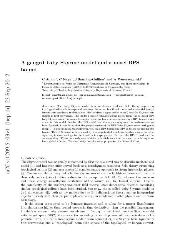 (PDF) A gauged baby Skyrme model and a novel BPS bound