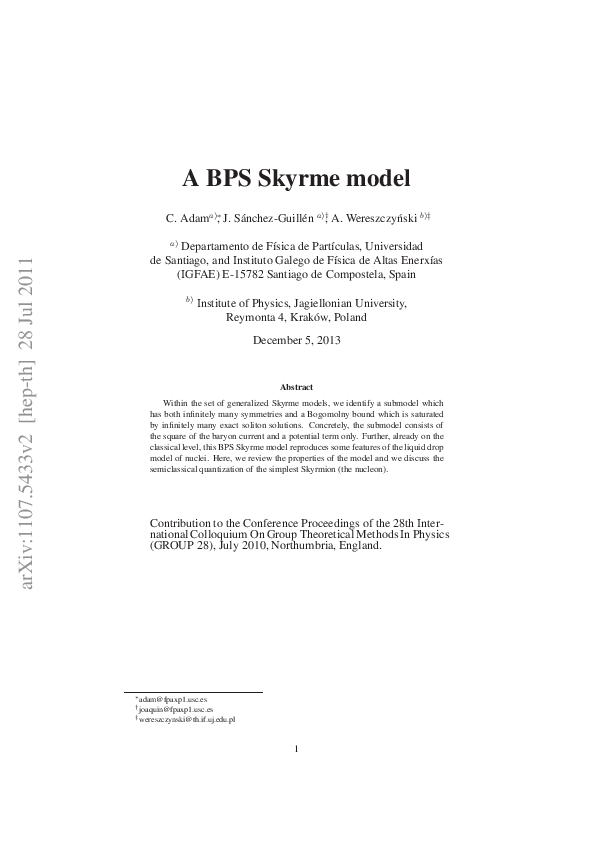 (PDF) A BPS Skyrme model