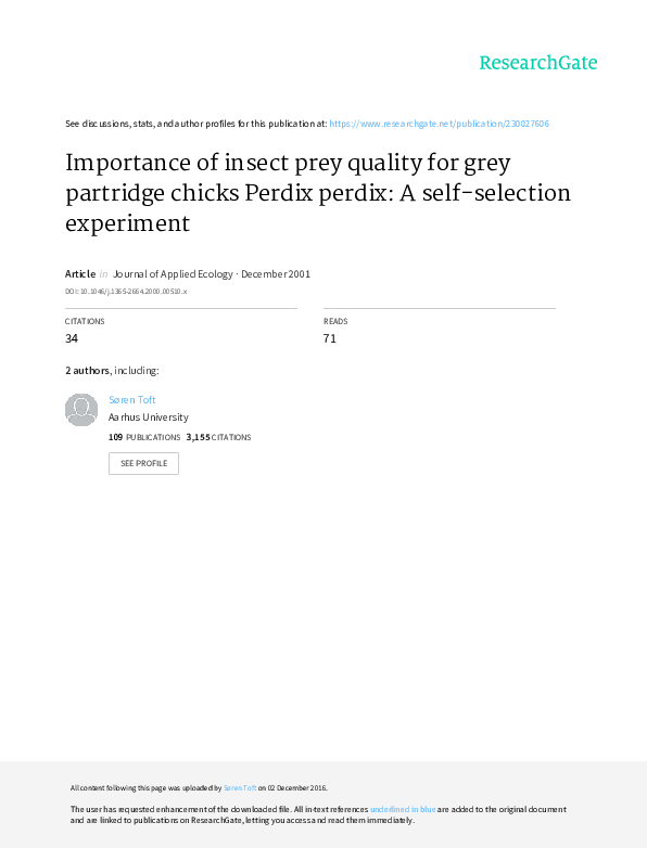 (PDF) Importance of insect prey quality for grey partridge chicks ...