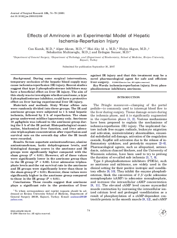 (PDF) Effects of Amrinone in an Experimental Model of Hepatic Ischemia ...